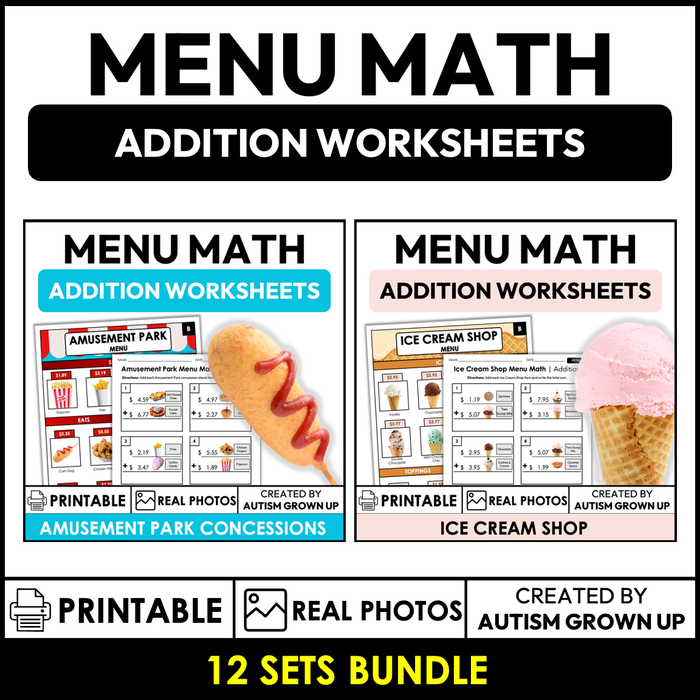 Menu Math Addition Bundle — Autism Grown Up