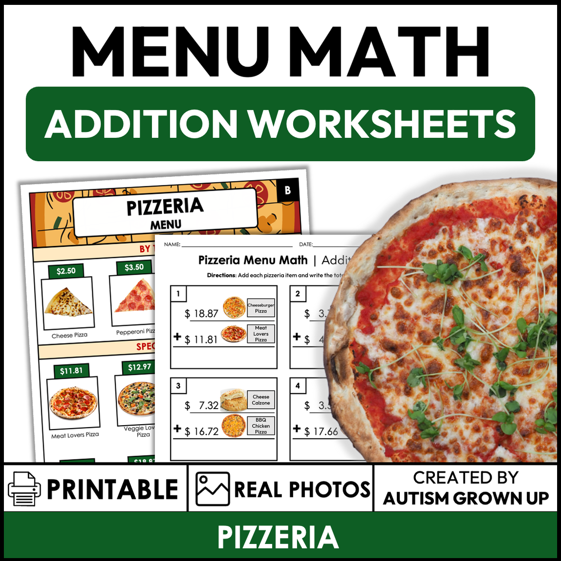 Menu Math Worksheets | Pizzeria | Addition — Autism Grown Up