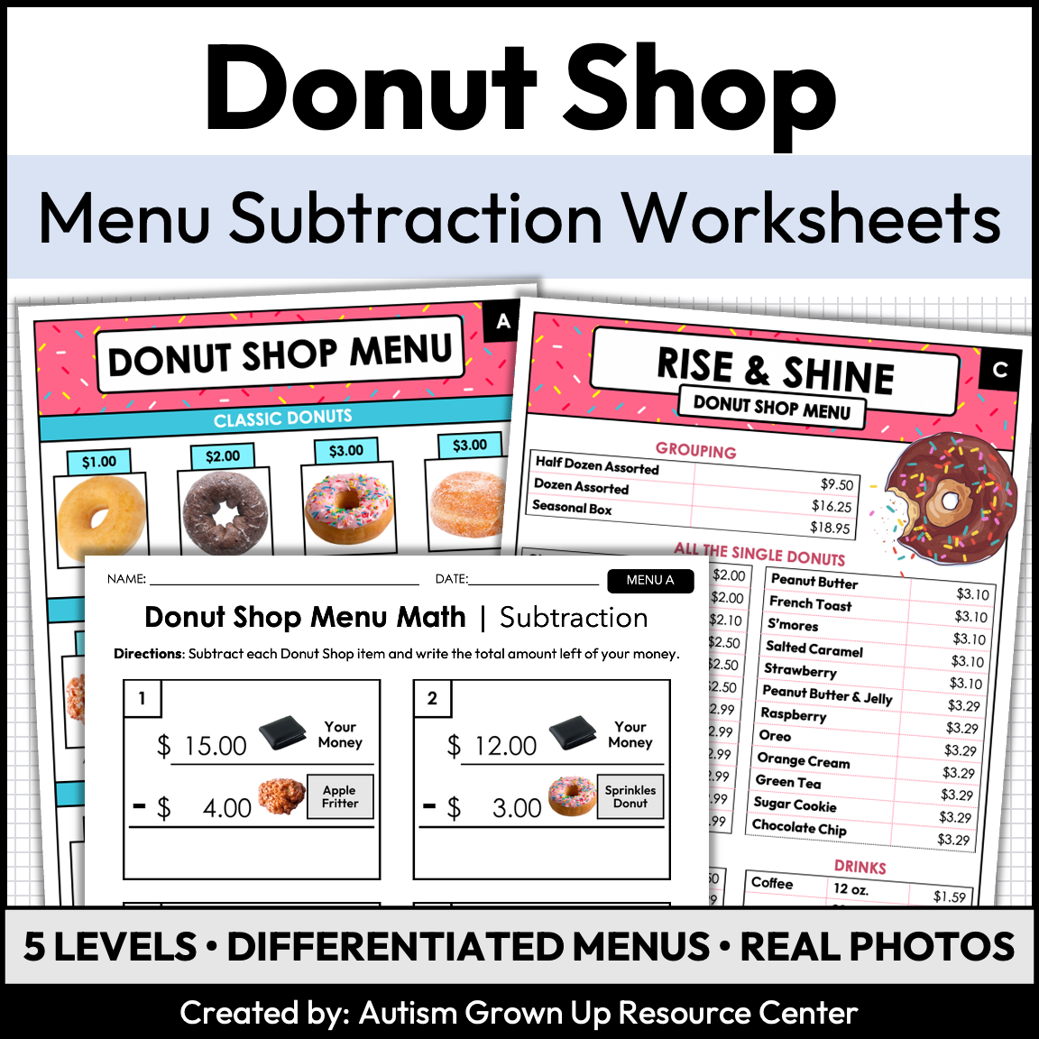 Menu Math Worksheets | Donut Shop | Subtraction — Autism Grown Up