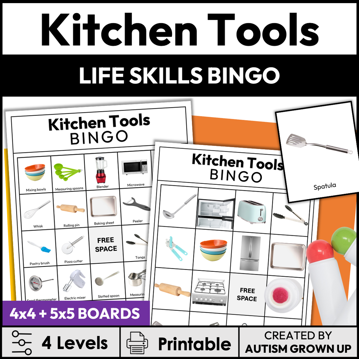 Kitchen Supplies Bingo | Life Skills and Special Education Activities ...