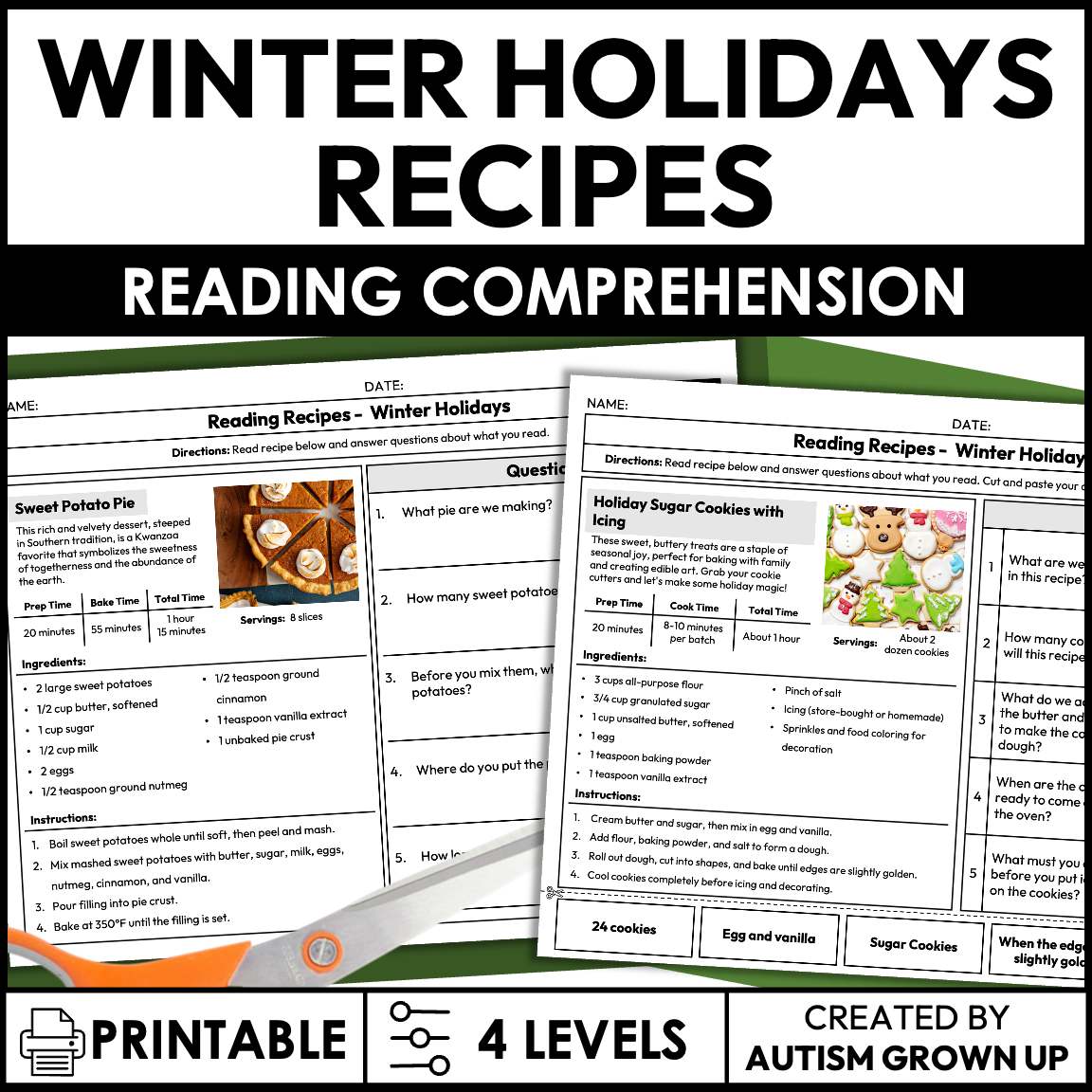 Winter Holidays Recipes | Recipe Reading Comprehension | Special Educa ...