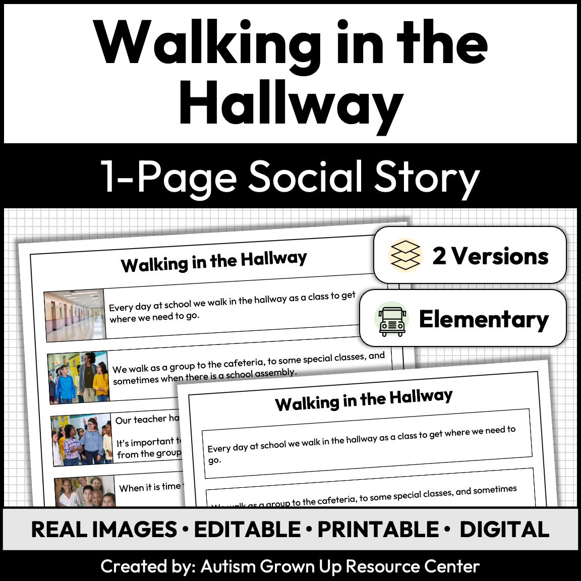 Walking in the Hallway | 1-Page Social Story | Elementary — Autism Grown Up