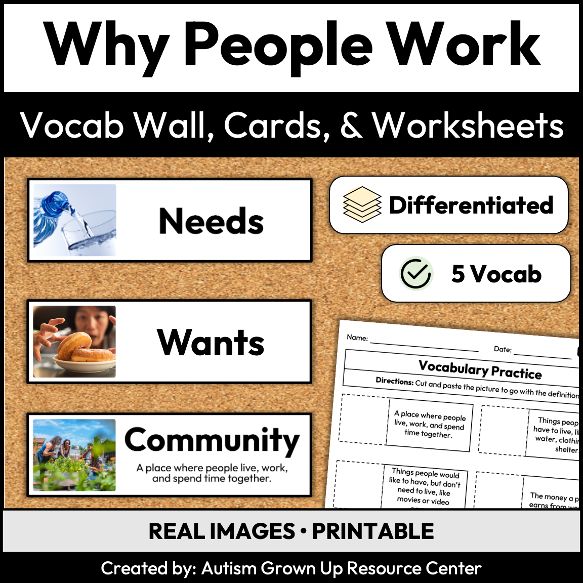 Why People Work | Career Exploration Vocab Wall, Cards, & Worksheets ...