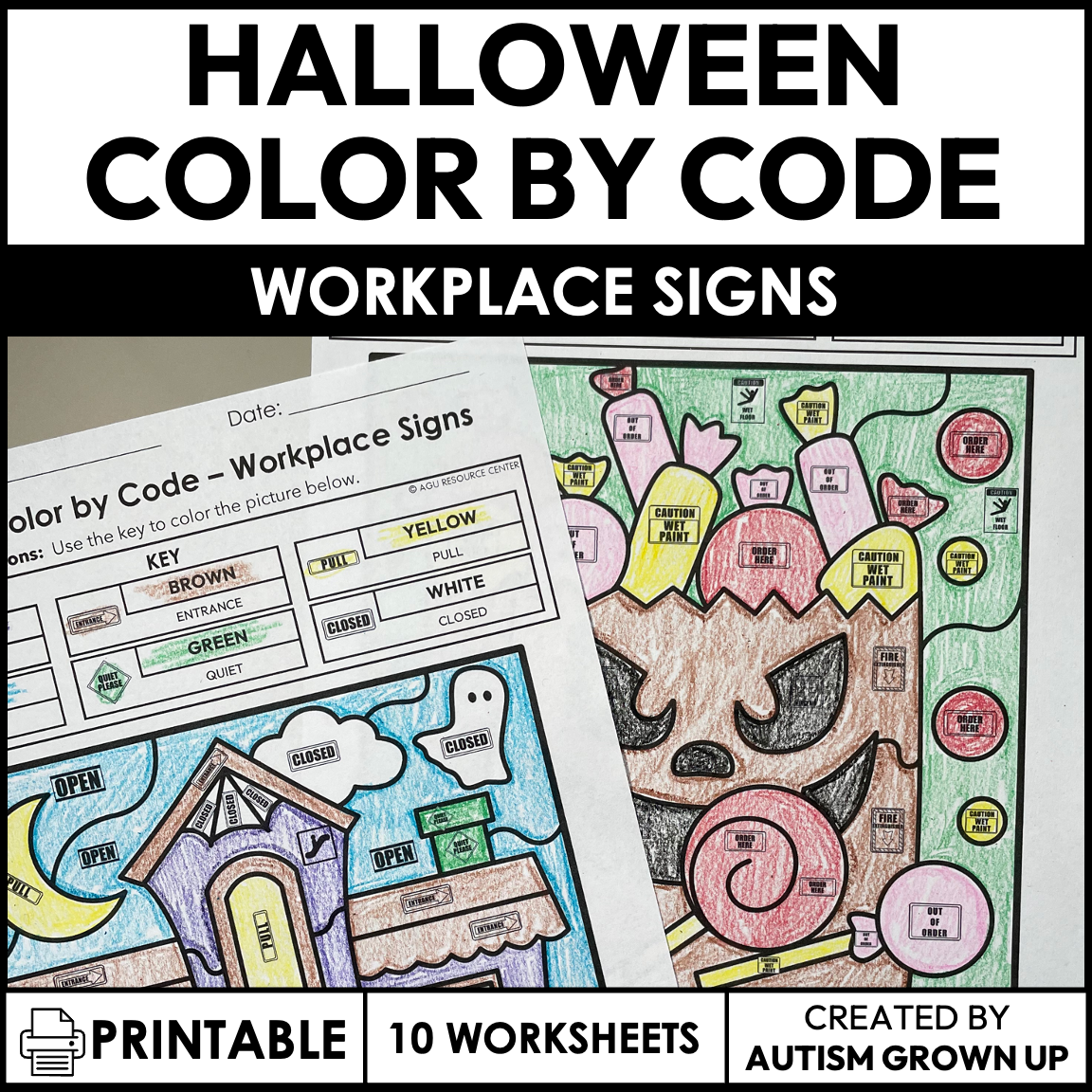 Halloween Color By Code | Reading Workplace Signs — Autism Grown Up