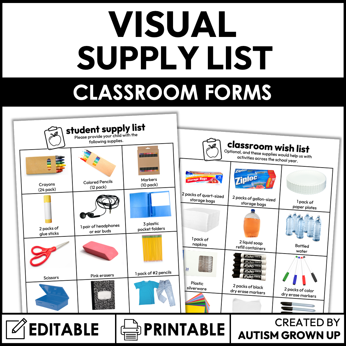 Visual Classroom Supply List — Autism Grown Up