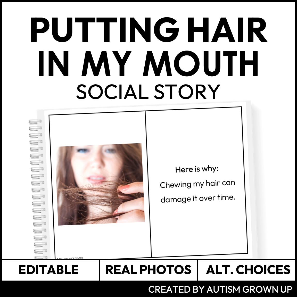 Putting Hair in Mouth Social Story Booklet | Editable — Autism Grown Up