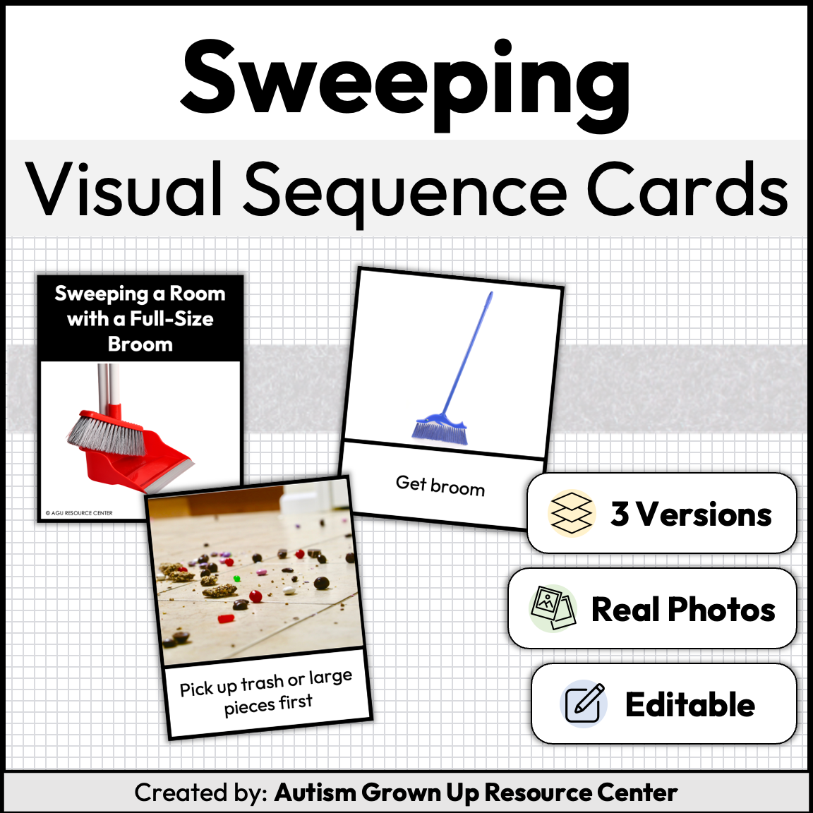 Sweeping Visual Sequence Cards | Life Skills | Editable — Autism Grown Up