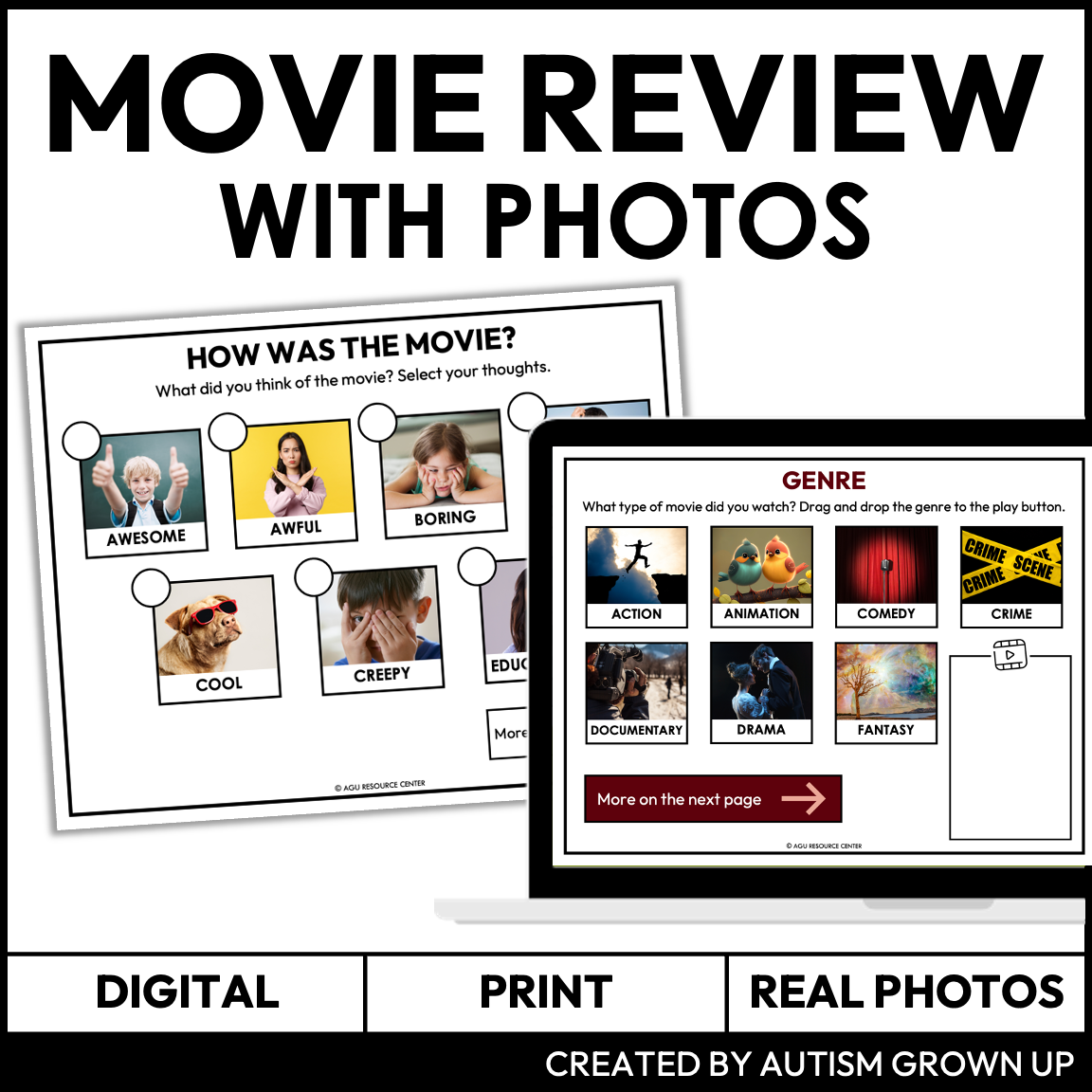 Movie Review Worksheet with Real Photos | Print + Digital — Autism Grown Up