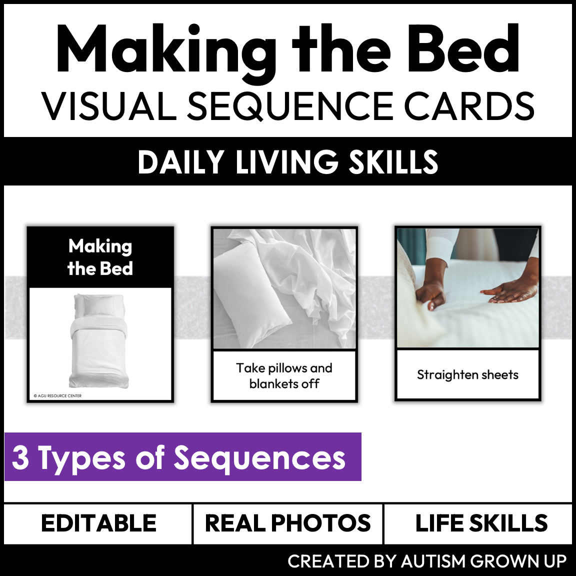 Making the Bed Visual Sequence Cards | Life Skills | Editable — Autism ...