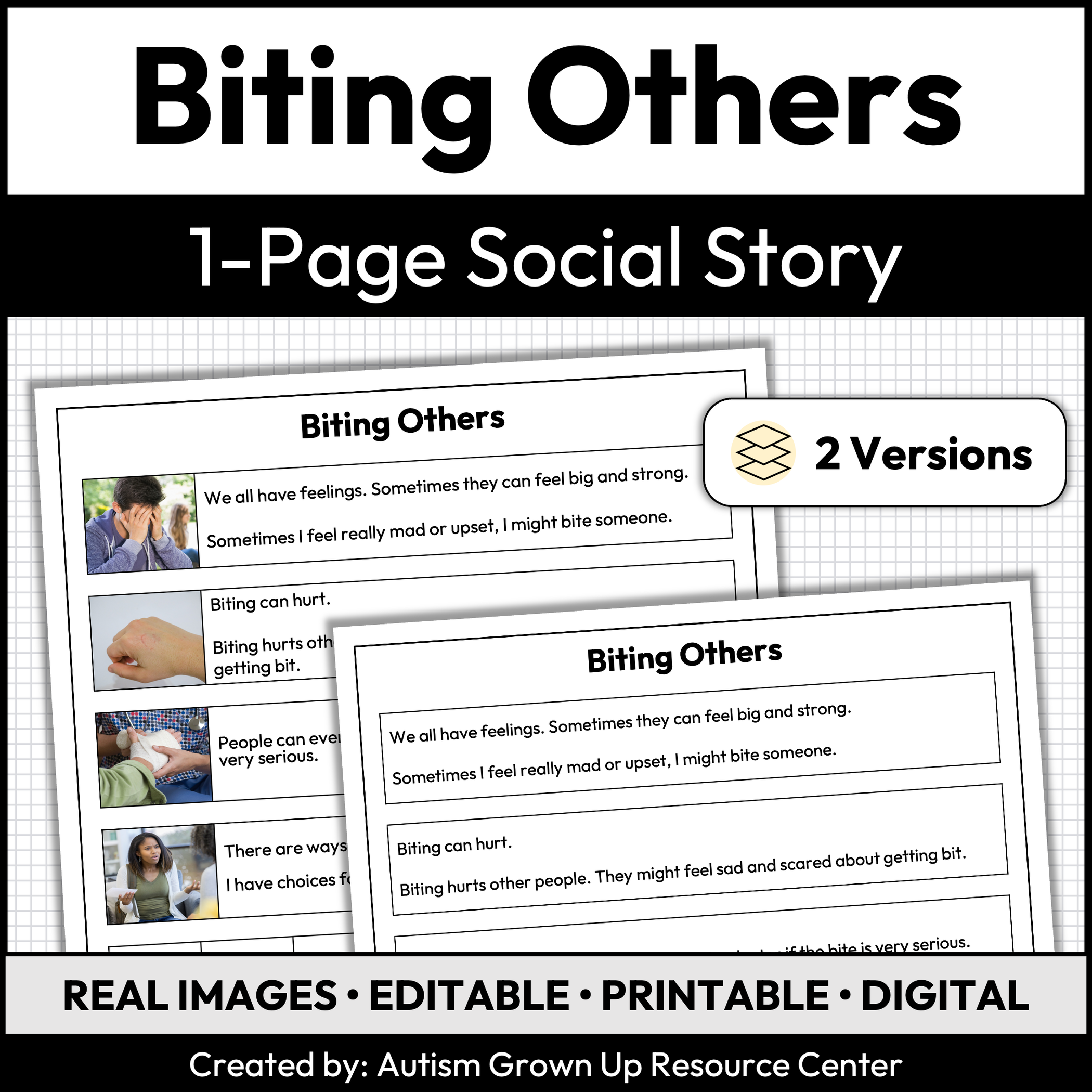 Biting Others | 1-Page Social Story | Behavior Support — Autism Grown Up