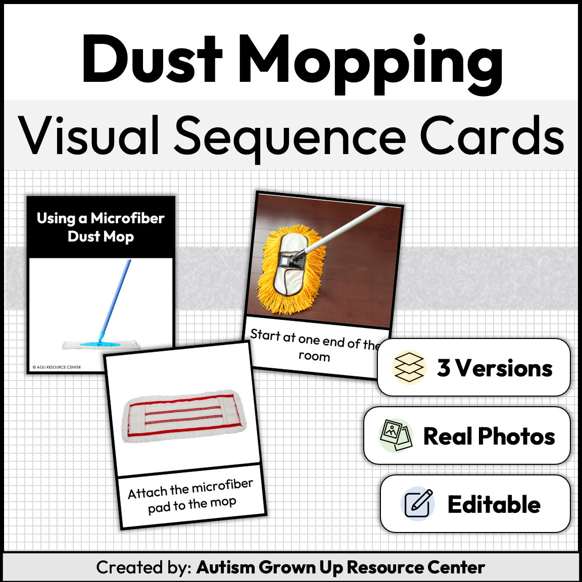 Dust Mopping Visual Sequence Cards | Life Skills | Editable — Autism ...