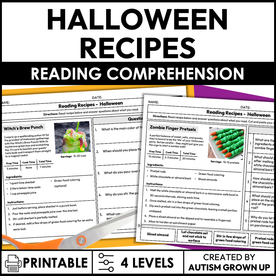 Halloween Recipes | Recipe Reading Comprehension | Special Education ...