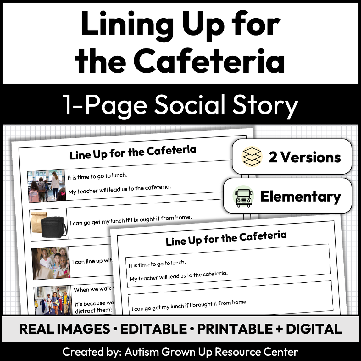Lining Up for the Cafeteria | One-Page Social Story | Elementary ...