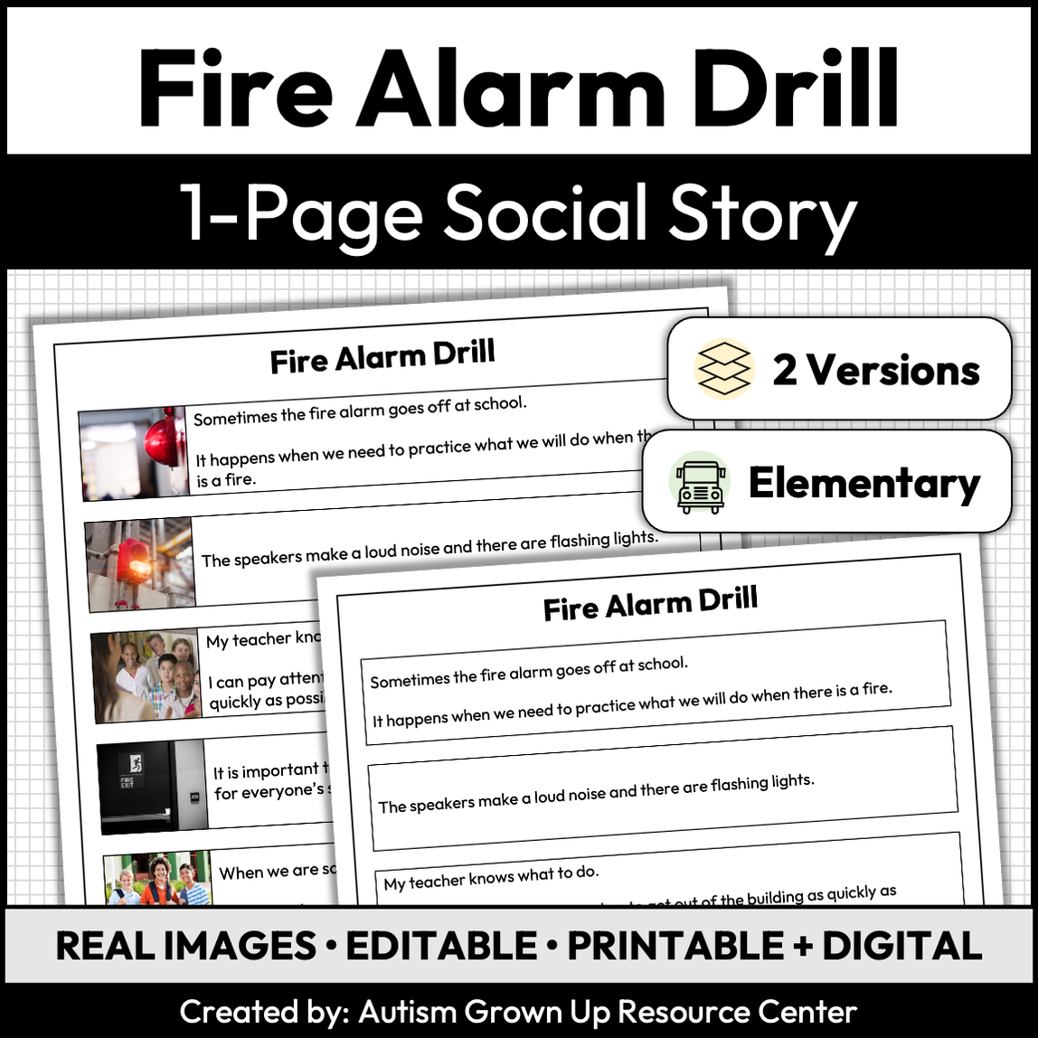 Fire Drill | One-Page Social Story | Elementary — Autism Grown Up