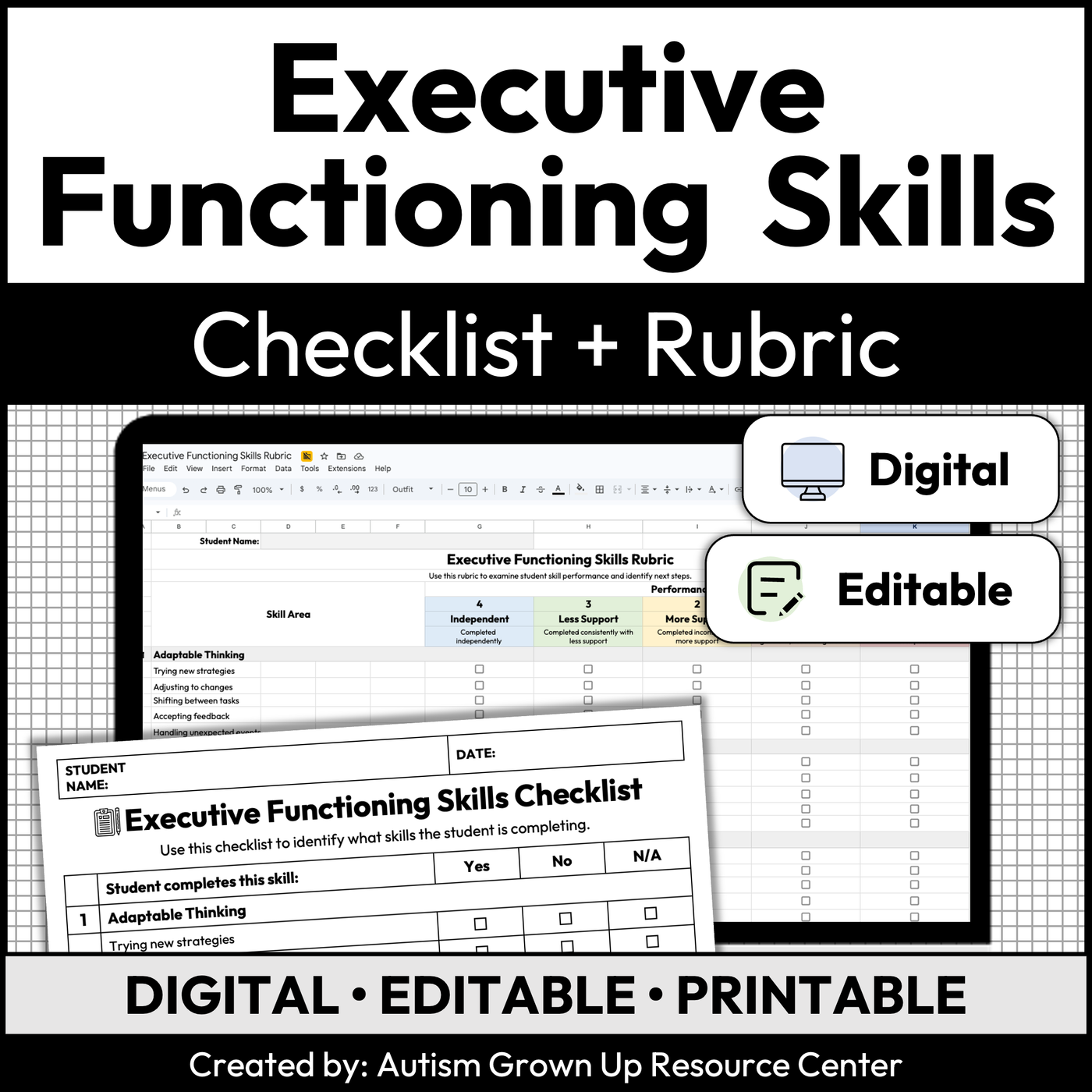 Executive Functioning Skills Checklist + Rubric | Digital + Editable ...
