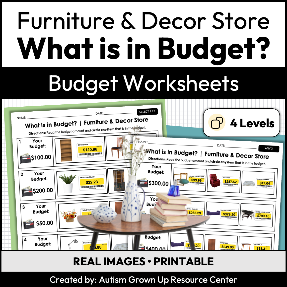 Furniture & Decor Store Budget | Life Skills Worksheets for Special Ed ...