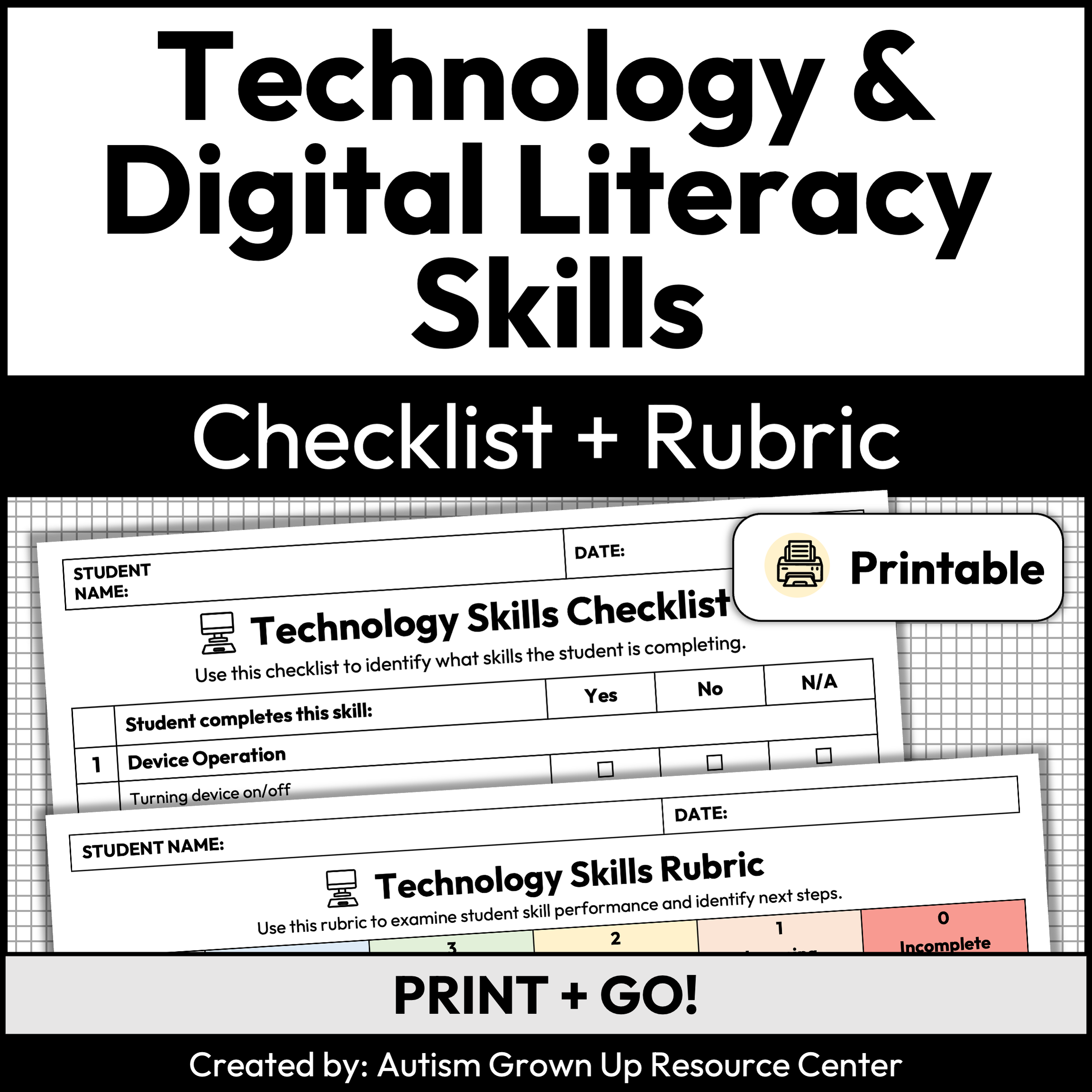 Technology and Digital Literacy Skills Checklist + Rubric | Printable ...