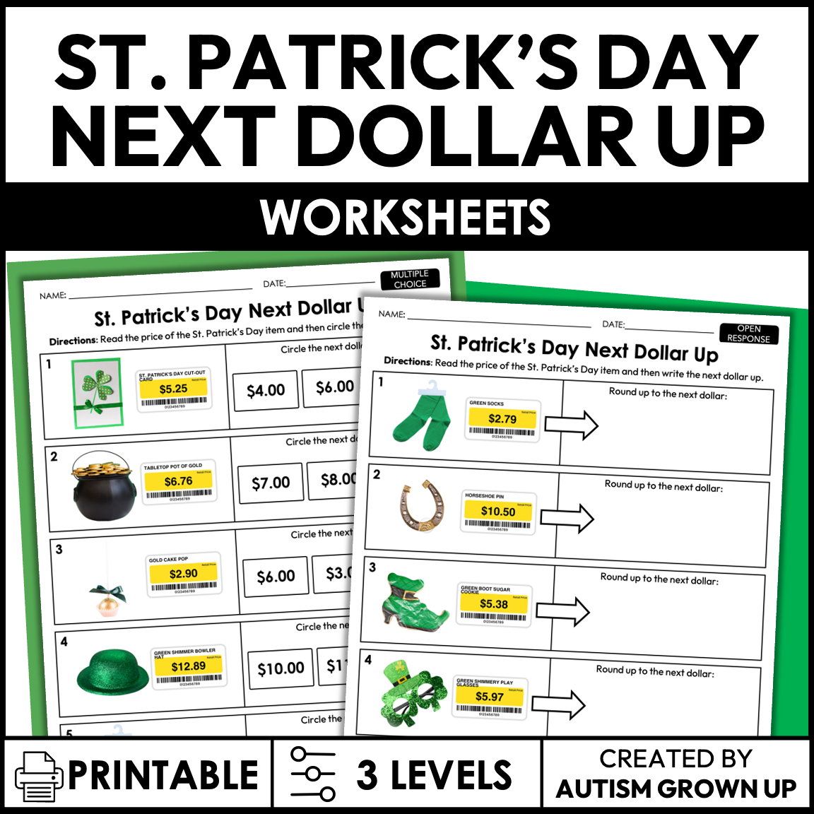 St. Patrick's Day Next Dollar Up | Life Skills Worksheets for Special ...