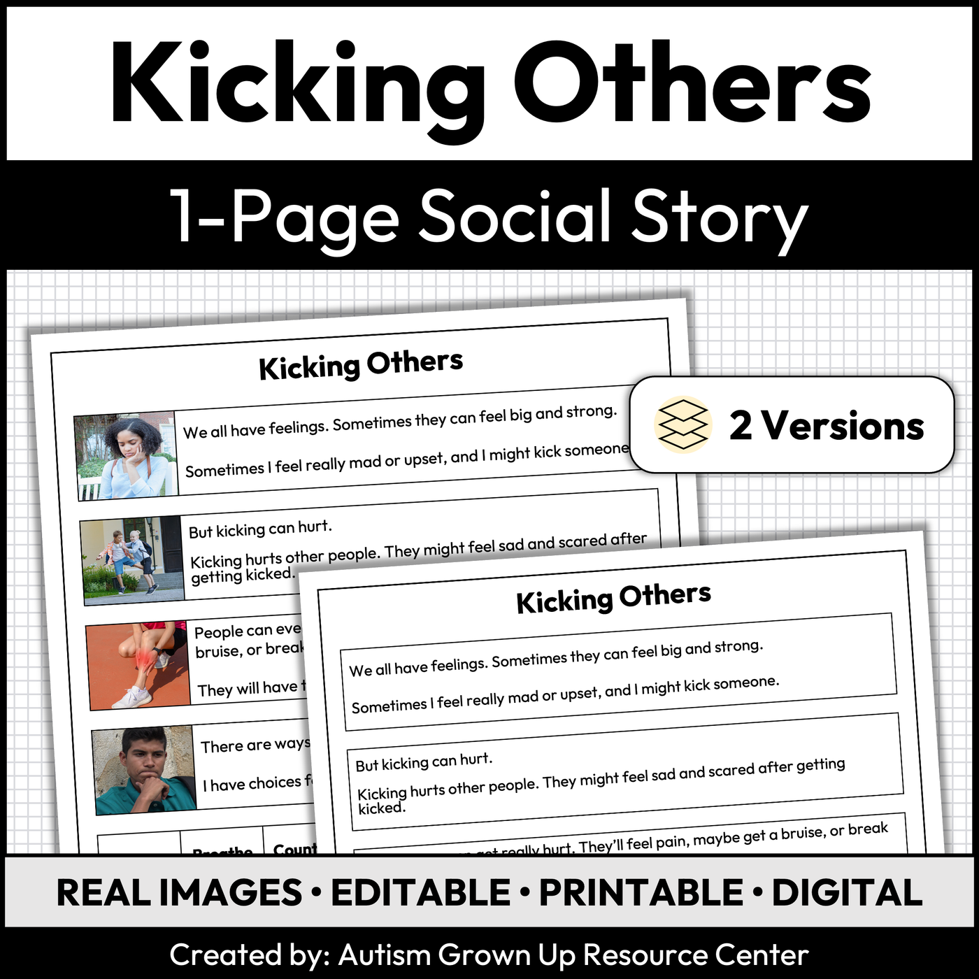 Kicking Others | 1-Page Social Story | Behavior Support — Autism Grown Up