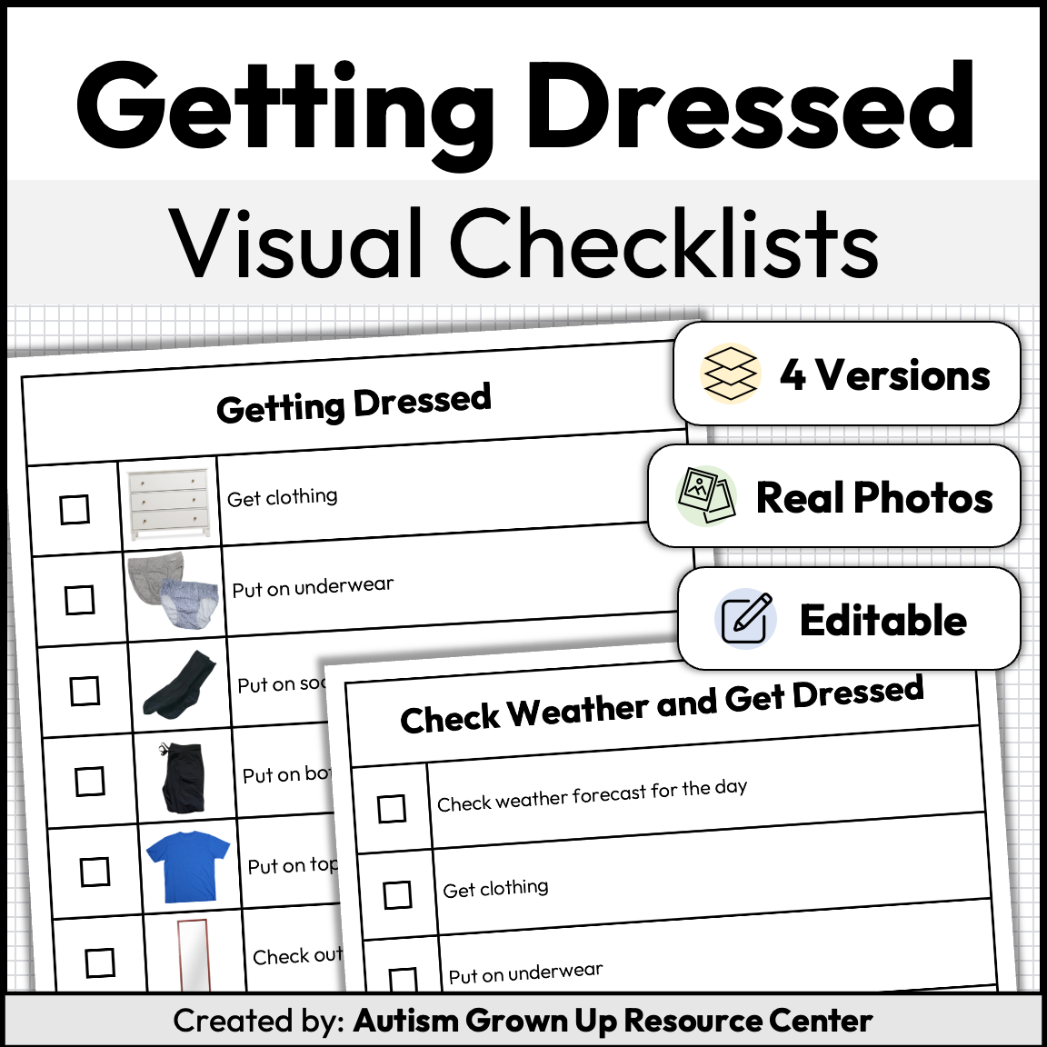Getting Dressed Checklists | Life Skills | Editable — Autism Grown Up