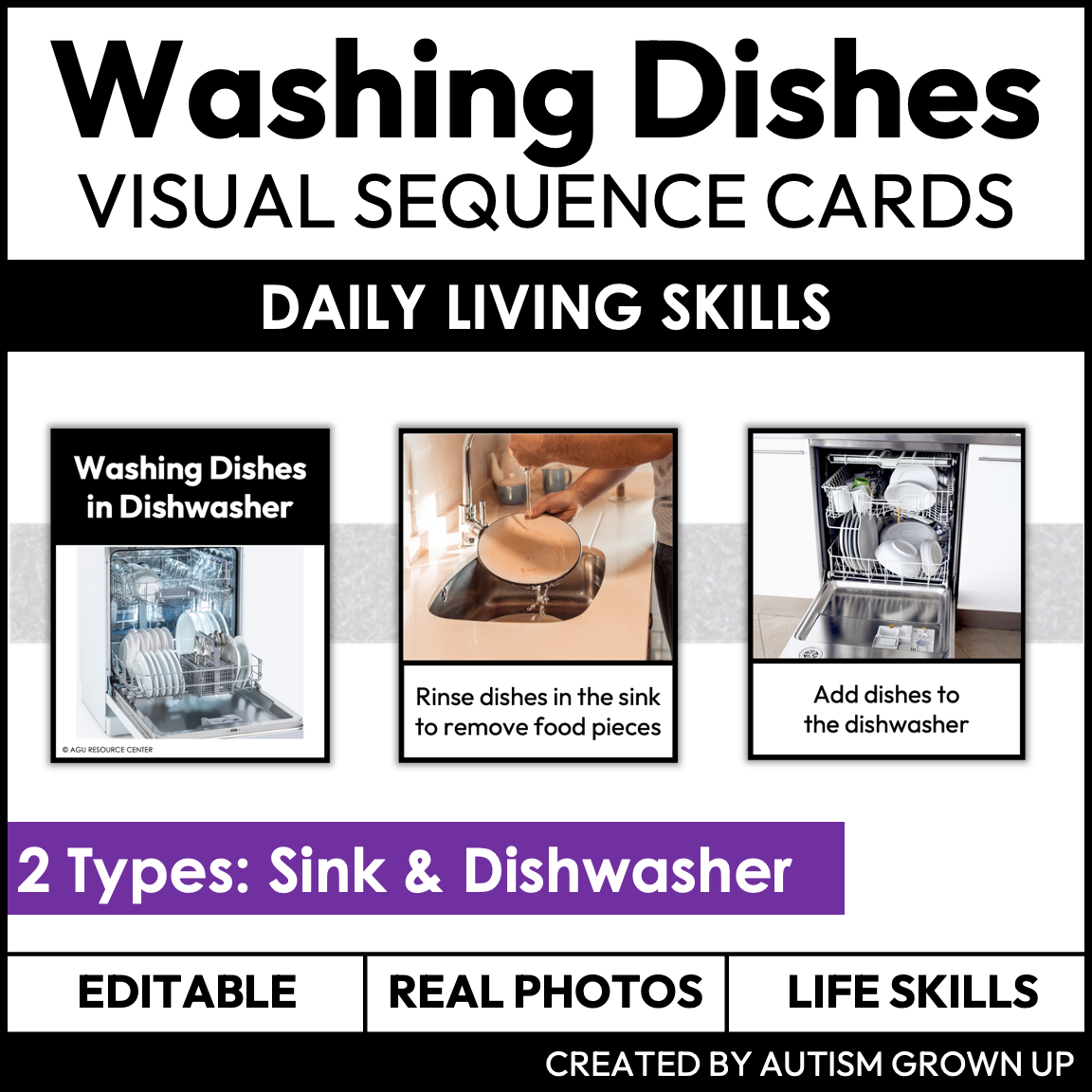 Washing Dishes Visual Sequence Cards | Life Skills | Editable — Autism ...