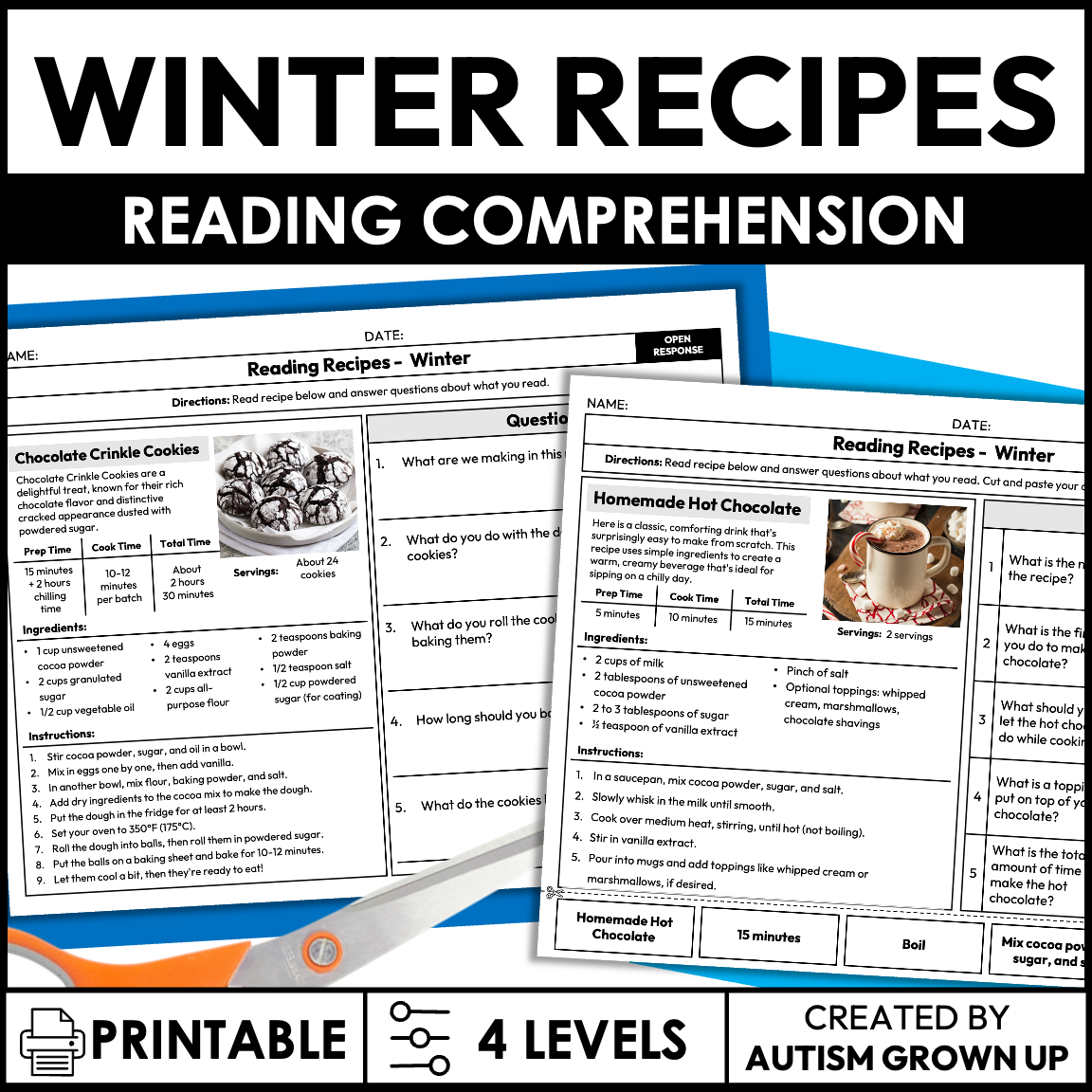 Winter Recipes | Recipe Reading Comprehension | Special Education ...