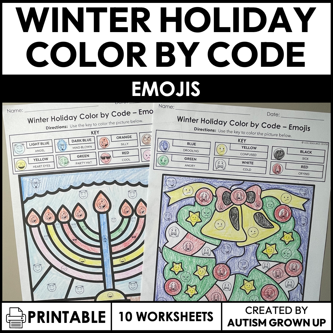 Winter Holidays Color By Code | Emojis | Special Education — Autism ...