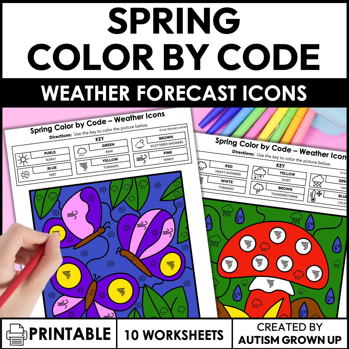 Spring Color By Code | Weather Forecast Icons | Special Education ...