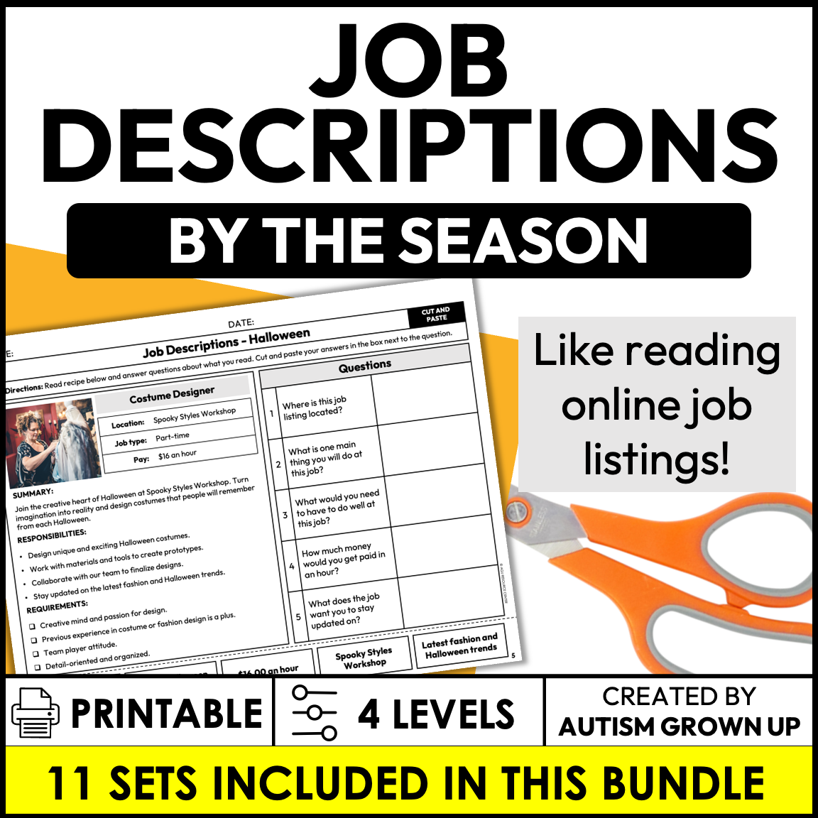 Seasonal Job Descriptions | Life Skills Worksheets Bundle — Autism Grown Up