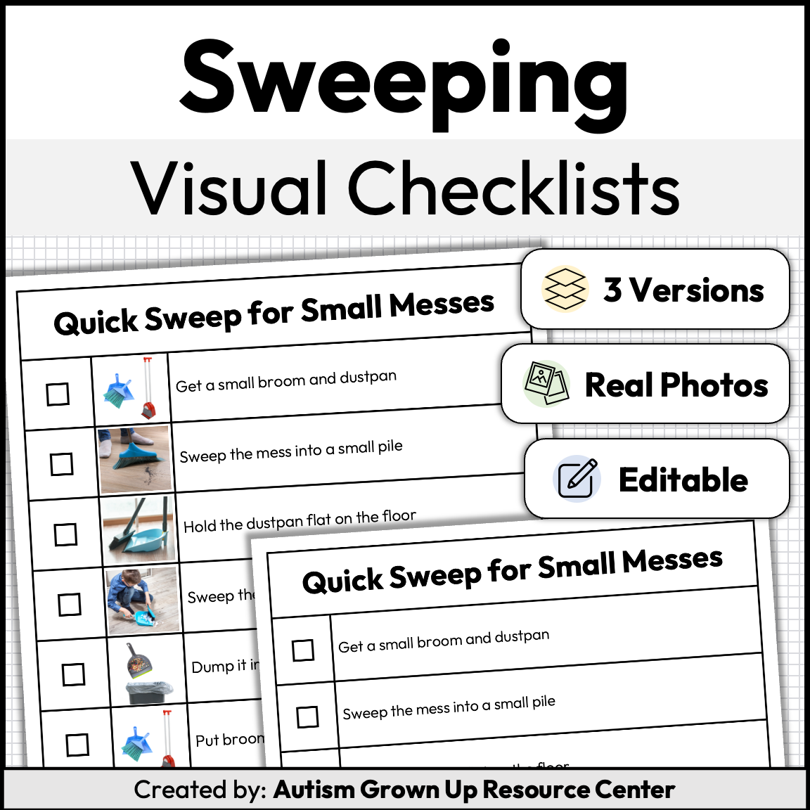 Sweeping Checklists | Life Skills | Editable — Autism Grown Up