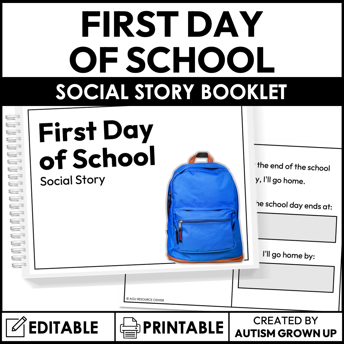 First Day of School Social Story Booklet | Editable — Autism Grown Up