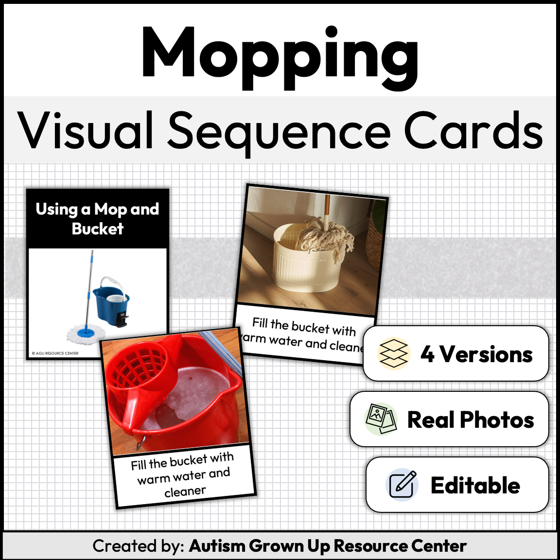 Mopping Visual Sequence Cards | Life Skills | Editable — Autism Grown Up