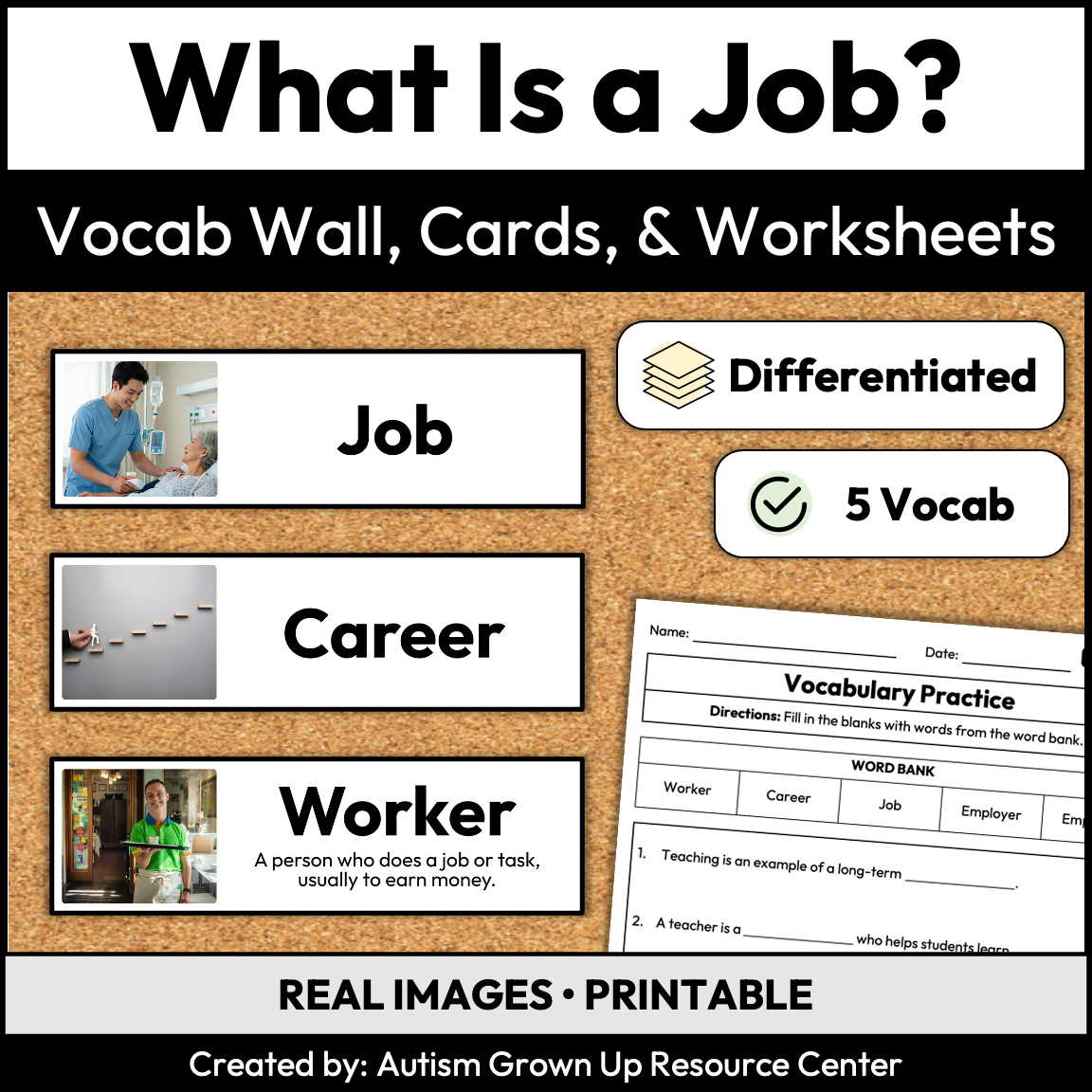 What Is a Job? | Career Exploration Vocab Wall, Cards, & Worksheets ...