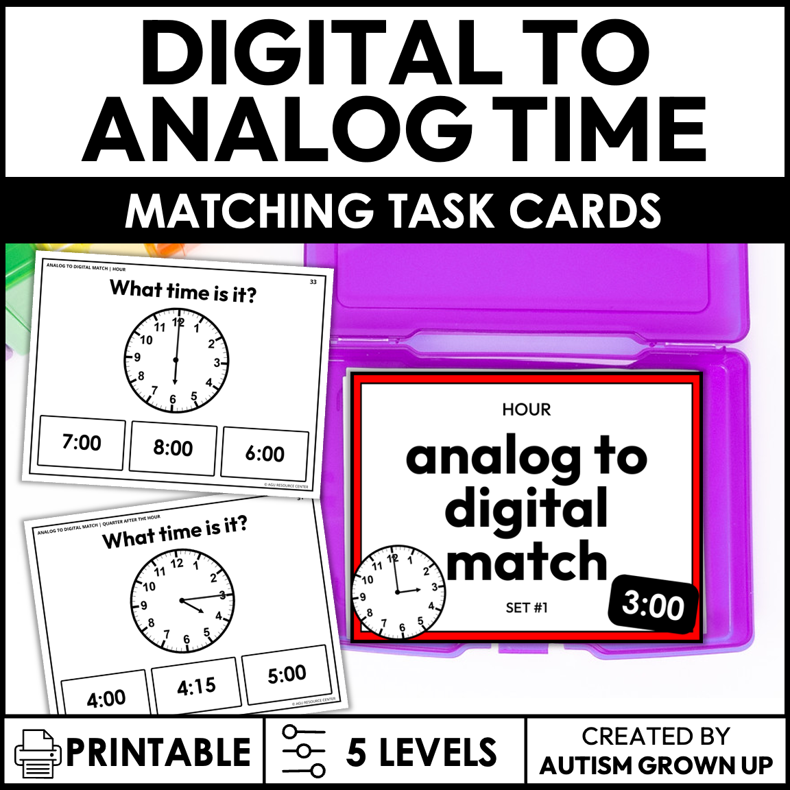 Analog to Digital Time | Matching | Special Education — Autism Grown Up
