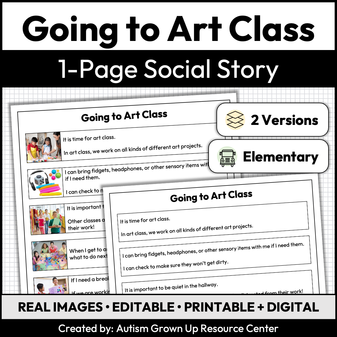Going to Art Class | 1-Page Social Story | Elementary — Autism Grown Up