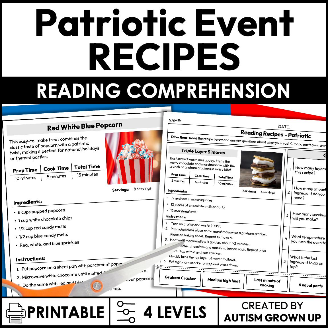 Patriotic Seasonal Recipes | Life Skills Worksheets for Special Educat ...