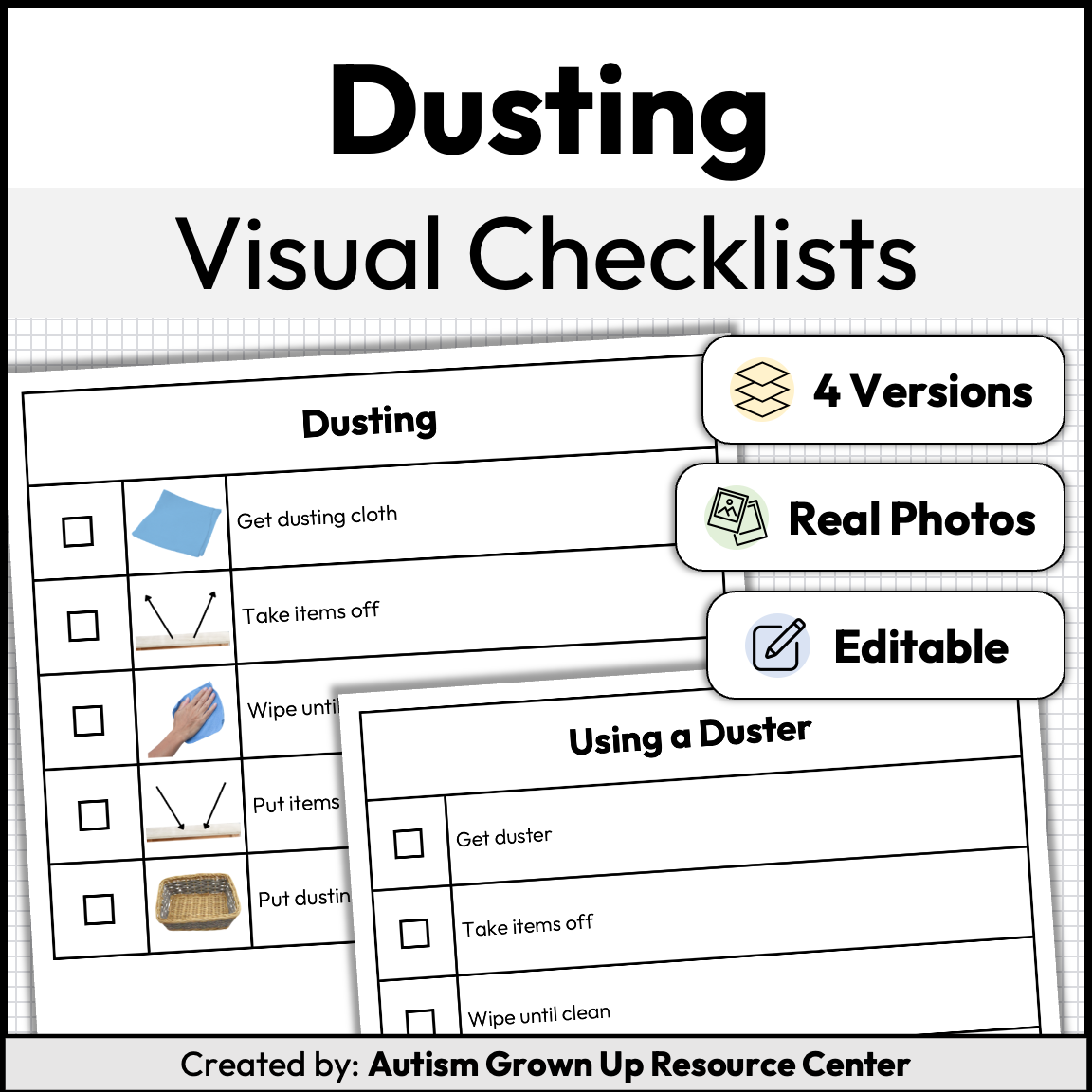 Dusting Checklists | Life Skills | Editable — Autism Grown Up