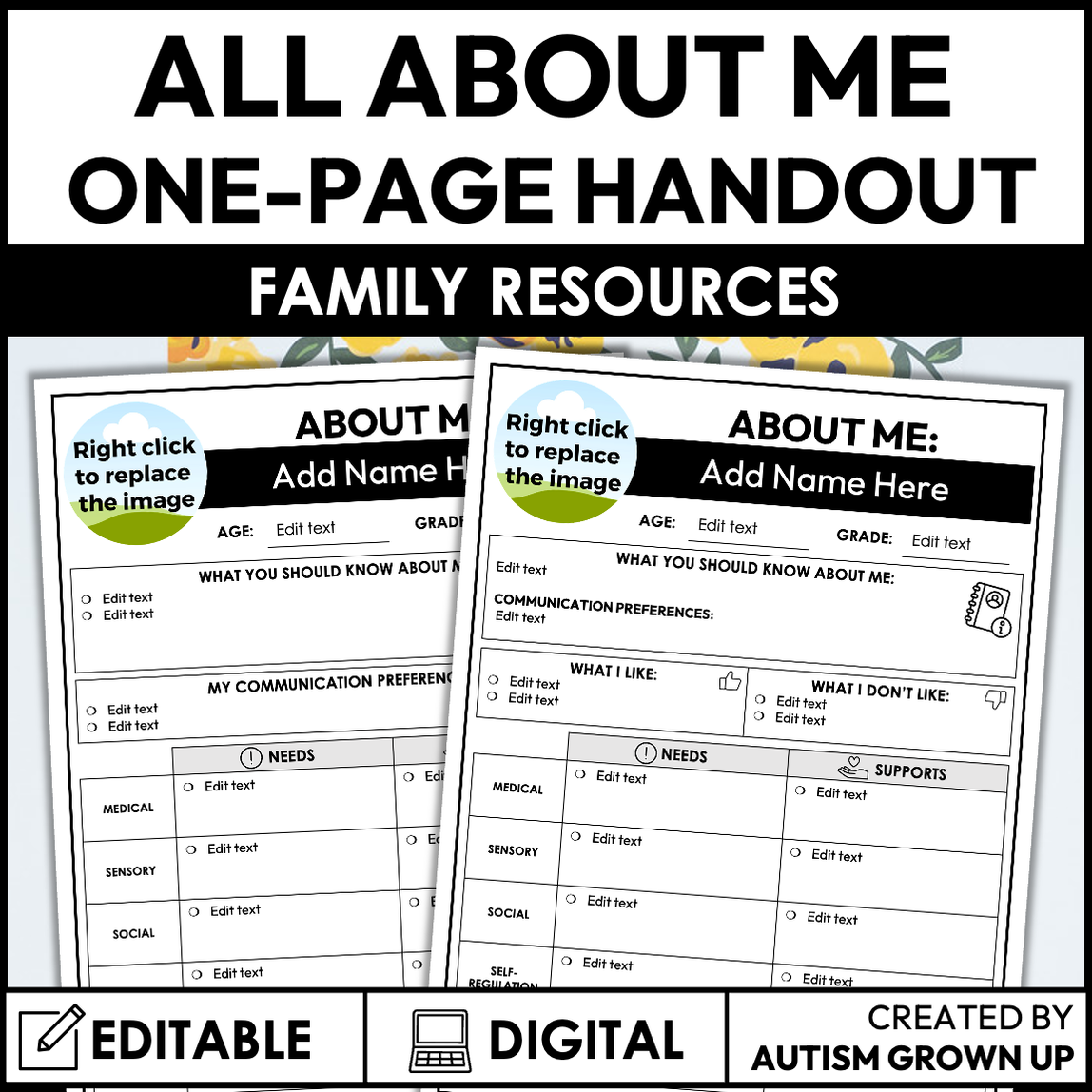 All About Me One-Page Handout — Autism Grown Up