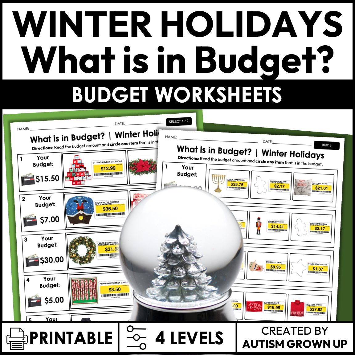 Winter Holidays Budget Worksheets for Special Education — Autism Grown Up