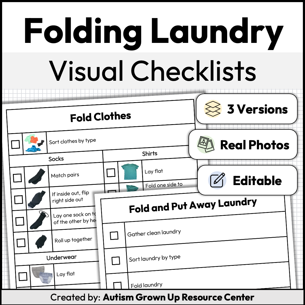 Fold and Put Away Laundry Checklists | Life Skills | Editable — Autism ...