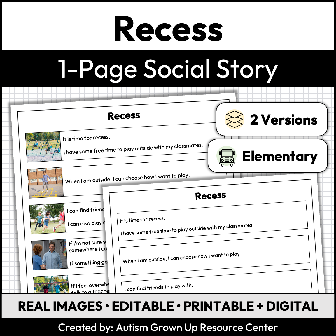 Recess | 1-Page Social Story | Elementary — Autism Grown Up