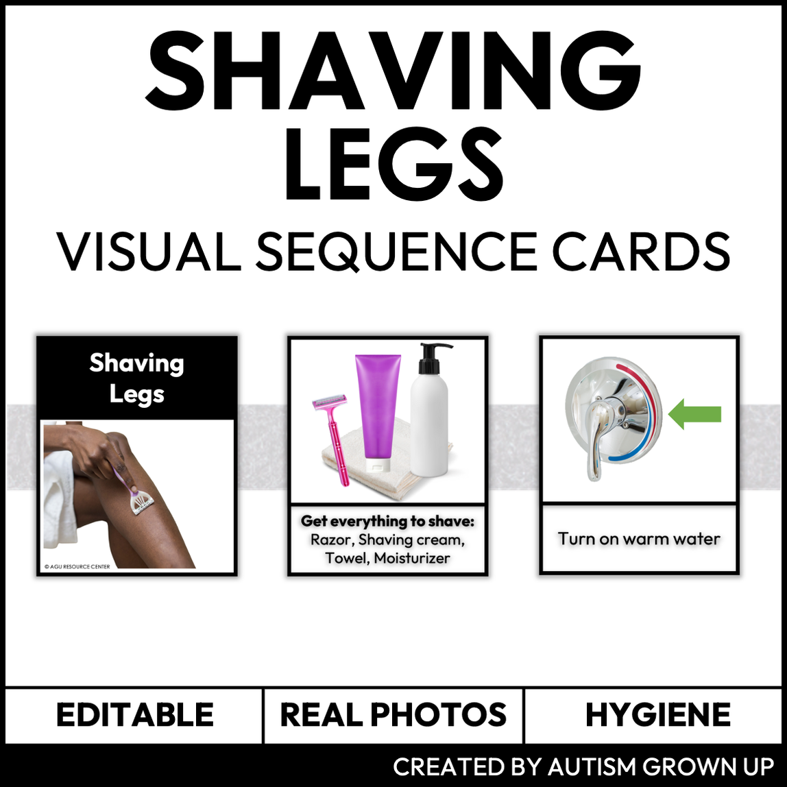 Shaving Legs Visual Sequence Cards — Autism Grown Up