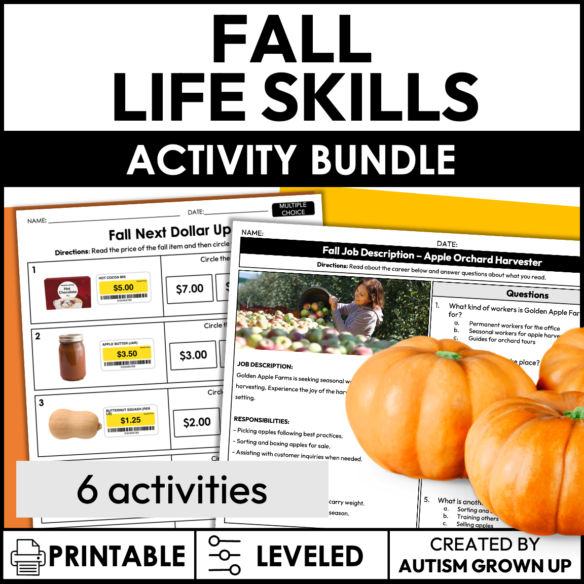 Fall Life Skills Activities for Special Education Bundle — Autism Grown Up