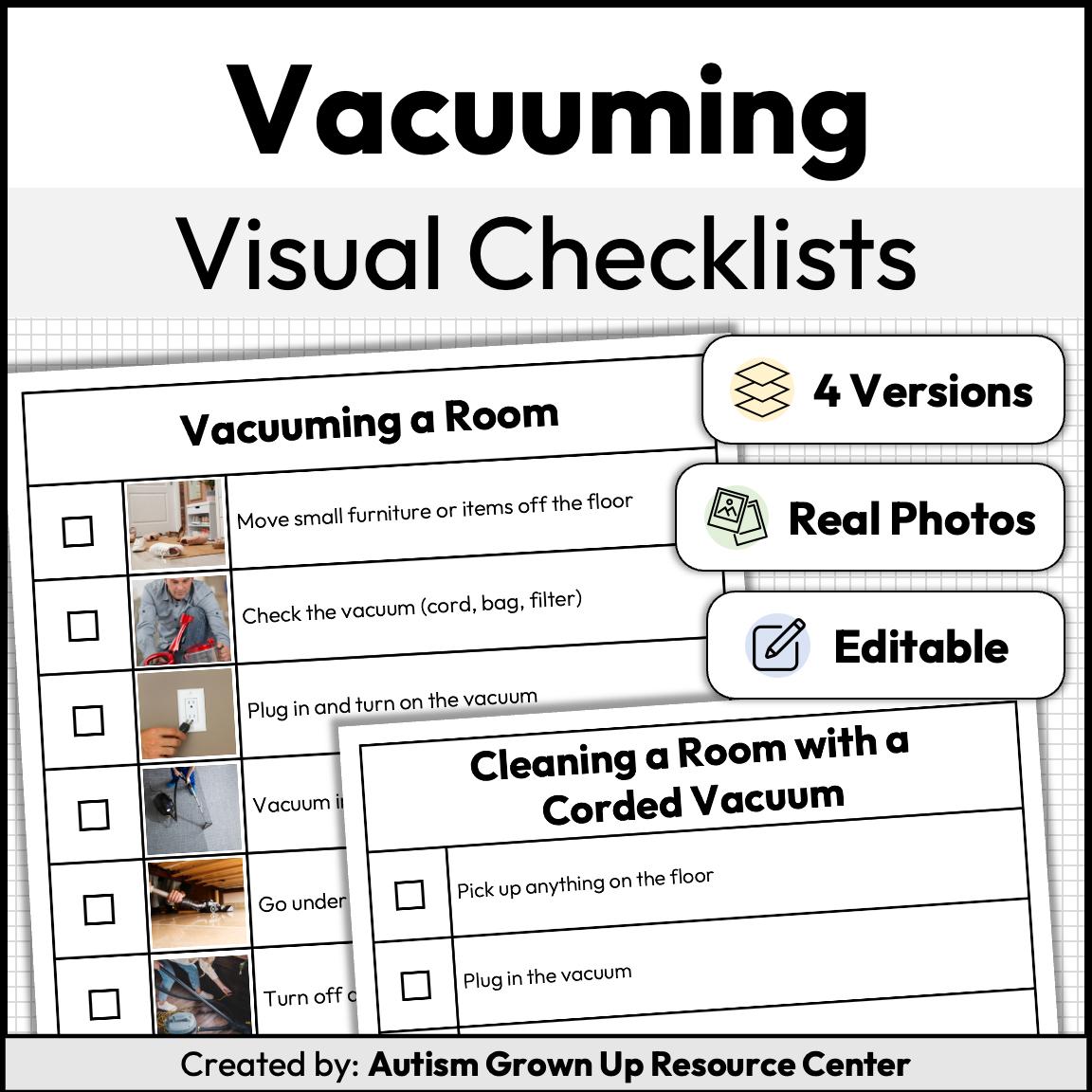Vacuuming Checklists | Life Skills | Editable — Autism Grown Up