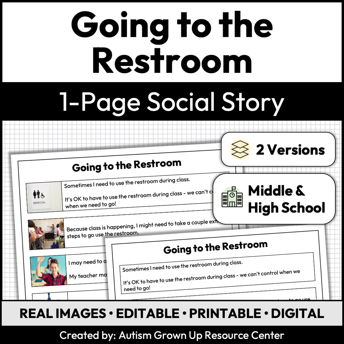 Going to the Restroom | 1-Page Social Story | Middle and High School ...