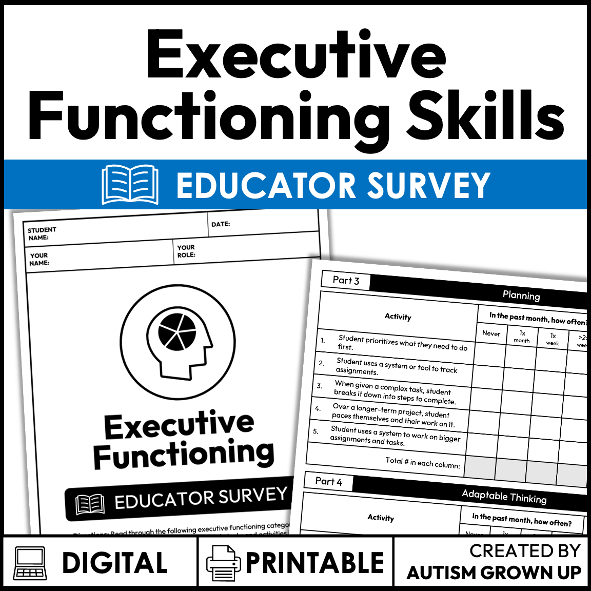 Executive Functioning Skill Survey | Educator Version — Autism Grown Up