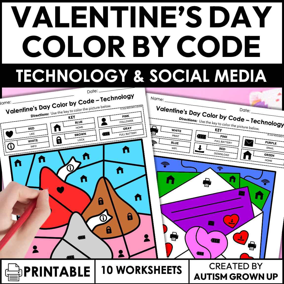 Valentine's Day Color By Code | Technology & Social Media | Special Ed ...