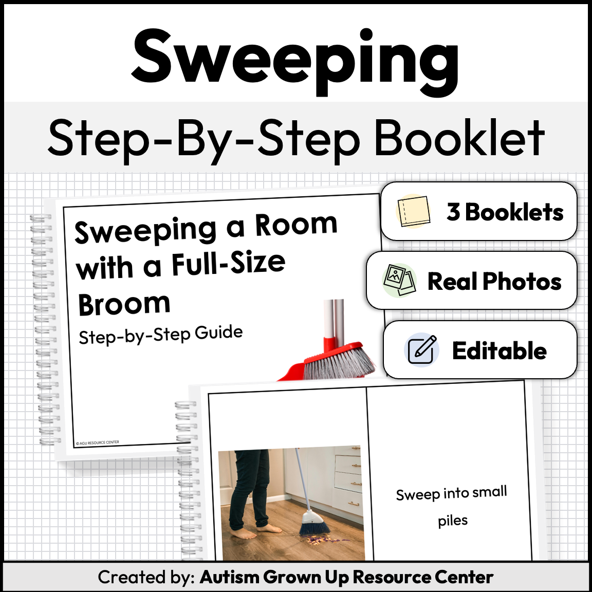 Sweeping Step-By-Step Booklet | Life Skills | Editable — Autism Grown Up
