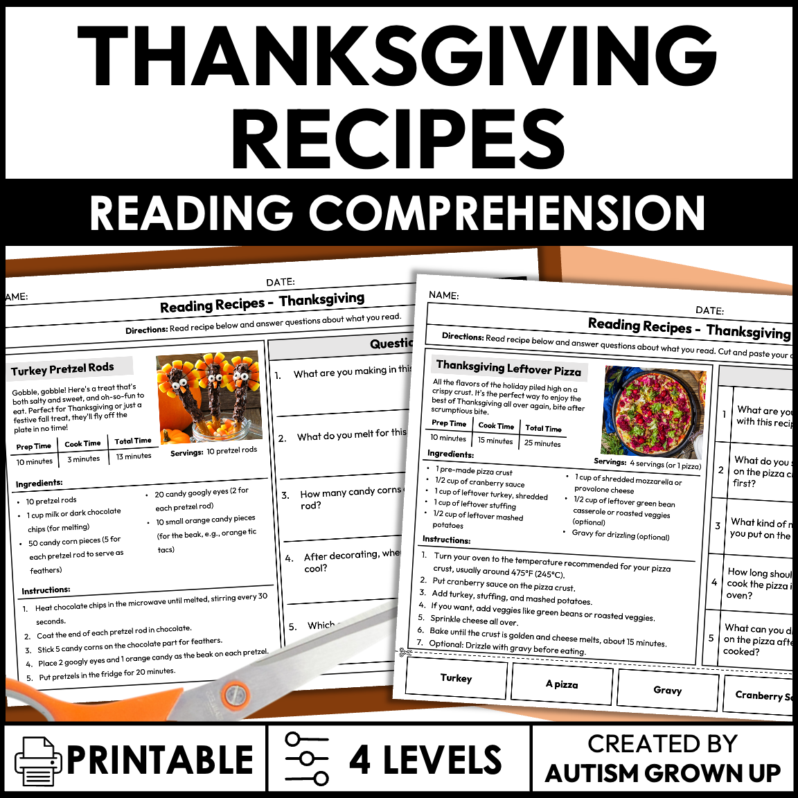 Thanksgiving Recipes | Recipe Reading Comprehension | Special Educatio ...