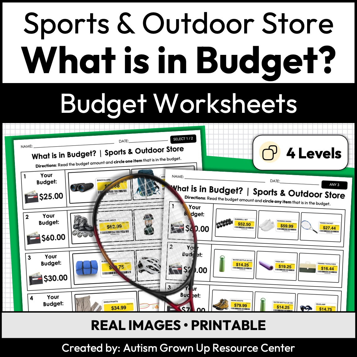 Sports & Outdoor Store Budget | Life Skills Worksheets for Special Edu ...